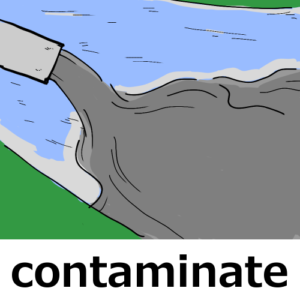 【イラスト】contaminateの意味、読み方 | イラストと語呂合わせで覚える英単語
