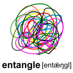 英単語「entangle[動]もつれさせる、からませる」イラスト | イラストと語呂合わせで覚える英単語