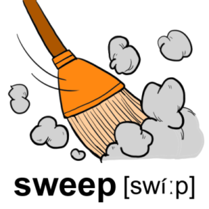 英単語「sweep」イラスト－sweeping、sweeperの意味 | イラストと語呂合わせで覚える英単語