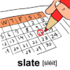 【イラスト】slateの意味、読み方 | イラストと語呂合わせで覚える英単語