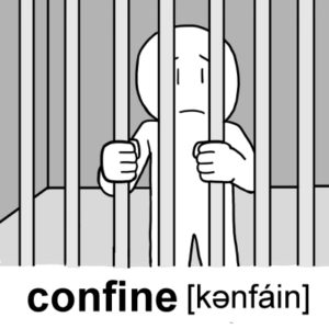 【イラスト・覚え方】英単語「confine」の意味 | イラストと語呂合わせで覚える英単語