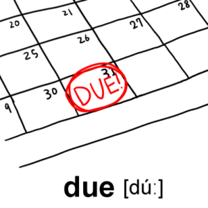 【イラスト】英単語「due」の意味 | イラストと語呂合わせで覚える英単語