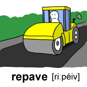 【イラスト】英単語「repave」の意味 | イラストと語呂合わせで覚える英単語