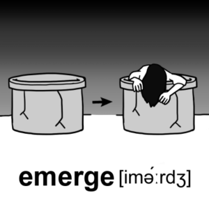 【イラスト】emergeの意味、読み方 | イラストと語呂合わせで覚える英単語