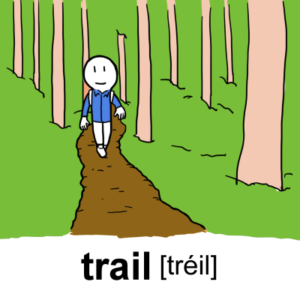 【イラスト】trailの意味、読み方 | イラストと語呂合わせで覚える英単語