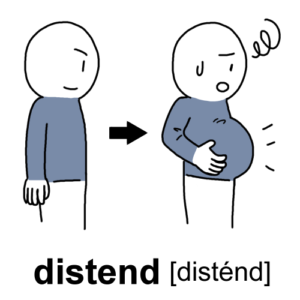 【イラスト】distendの意味、読み方 | イラストと語呂合わせで覚える英単語