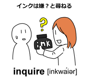 【イラスト・語呂合わせ】inquireの意味、読み方 | イラストと語呂合わせで覚える英単語