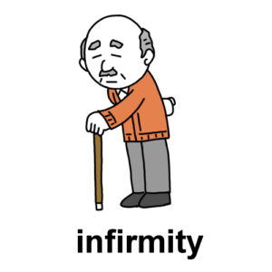 【イラスト】infirmityの意味、読み方 | イラストと語呂合わせで覚える英単語